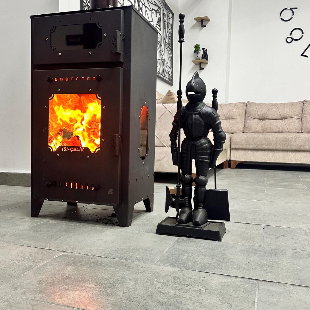 Medieval Knight Fireplace Tool Set - Decorative Iron Log Holder and ...