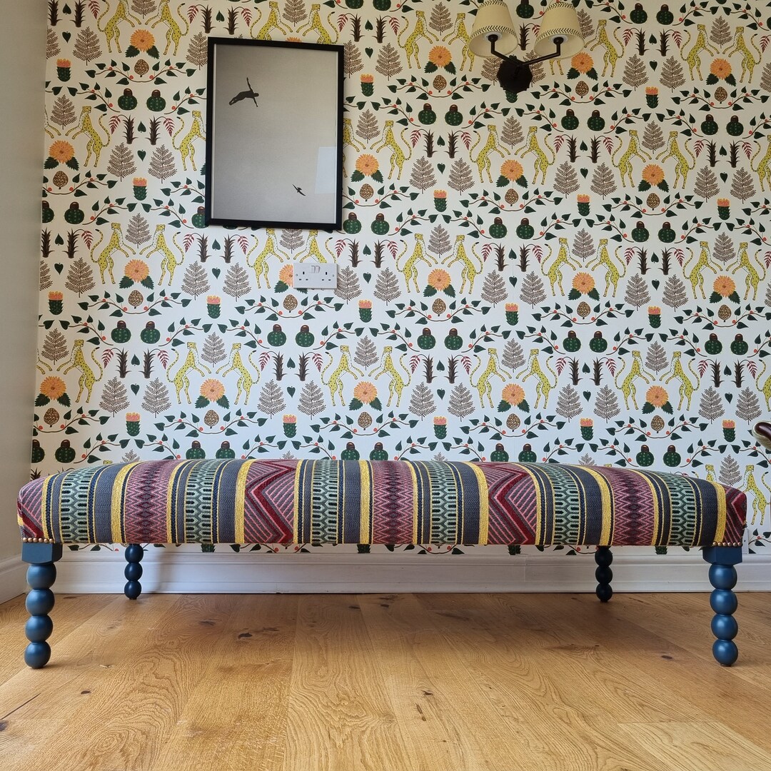 Bobbin Upholstered Ottoman With Painted Legs - Etsy