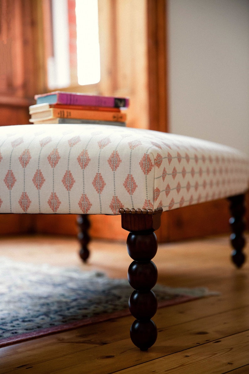 Bobbin Upholstered Ottoman Custom Fabric and Wood Finish - Etsy