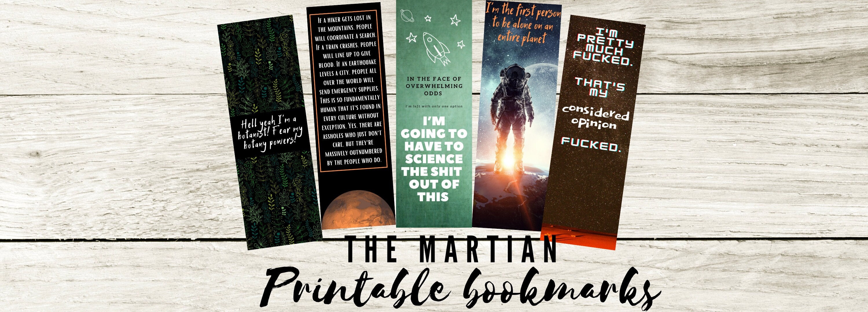 Digital Printable Bookmarks the Martian Quotes, Andy Weir - Etsy
