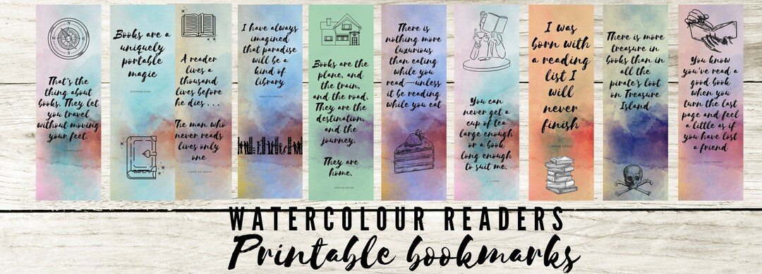 Digital Printable Bookmarks - Watercolour Backgrounds, Quotes About ...