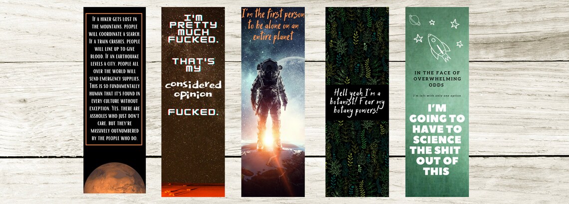 Digital Printable Bookmarks the Martian Quotes, Andy Weir - Etsy