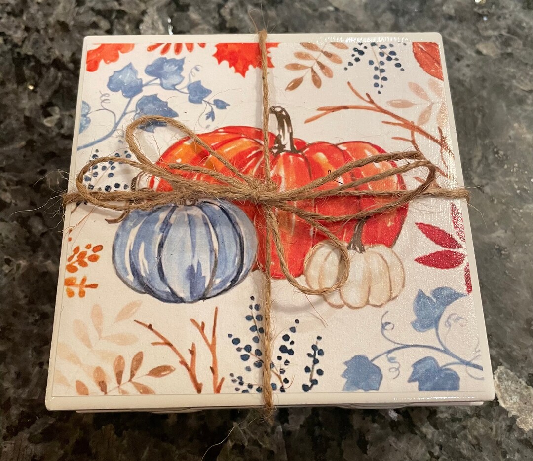 Fall Themed Watercolor Pumpkin Coasters Set of Four - Etsy