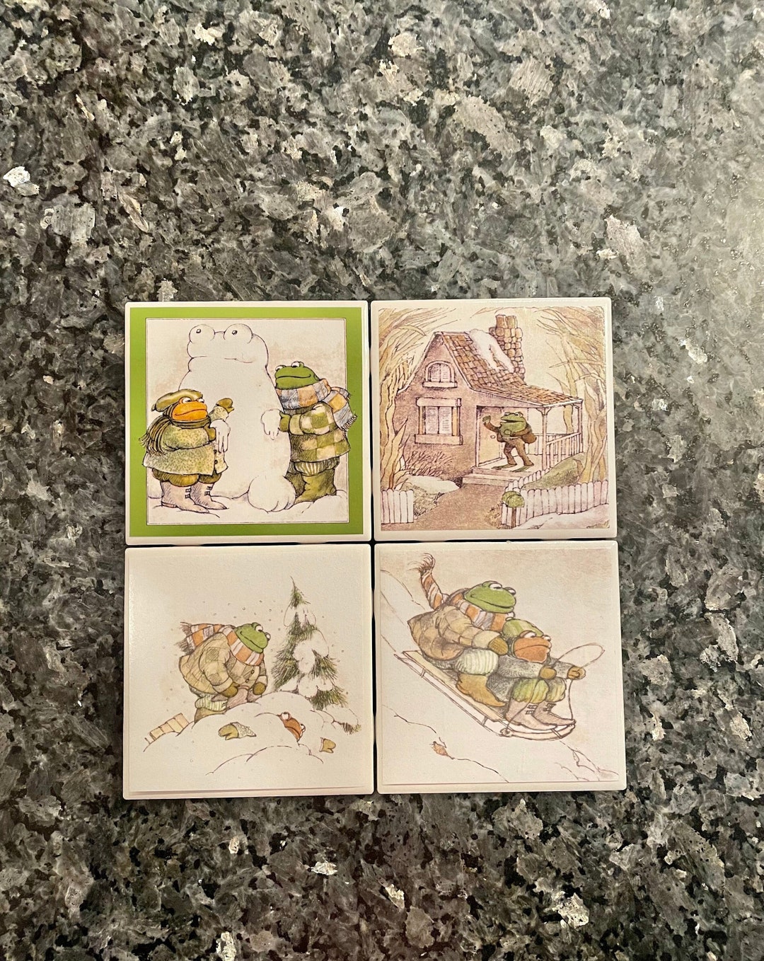 Frog & Toad "winter Scenes" (c)-ceramic Decoupage Coasters- Set of 4 ...