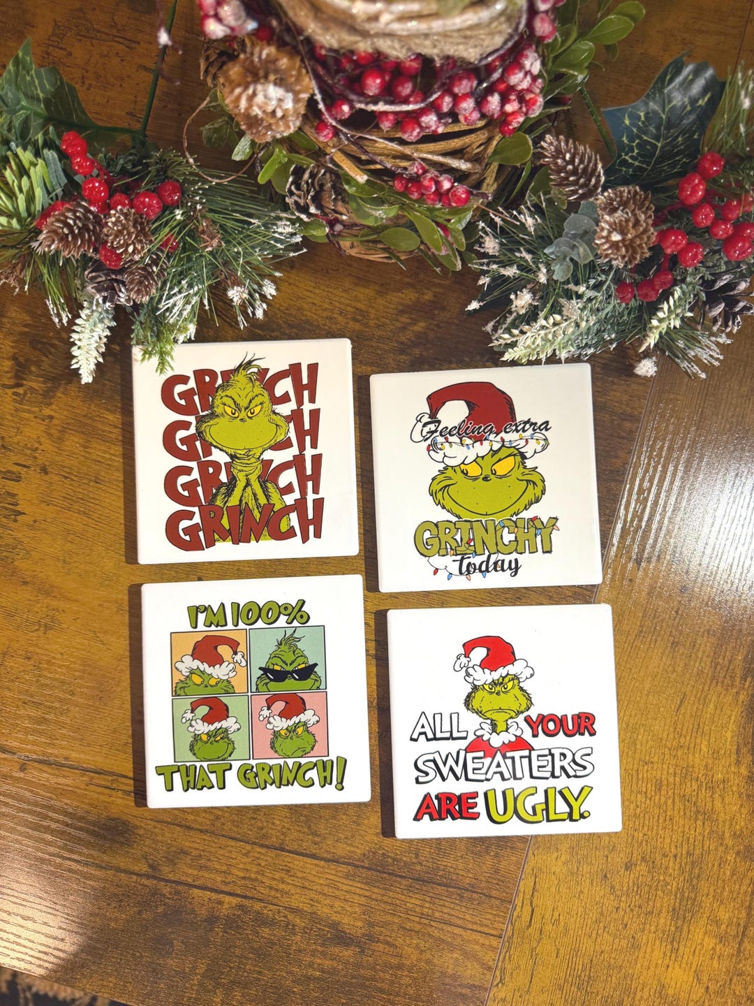 The Grinch Ceramic Coasters- Set of 4 Variety - Etsy