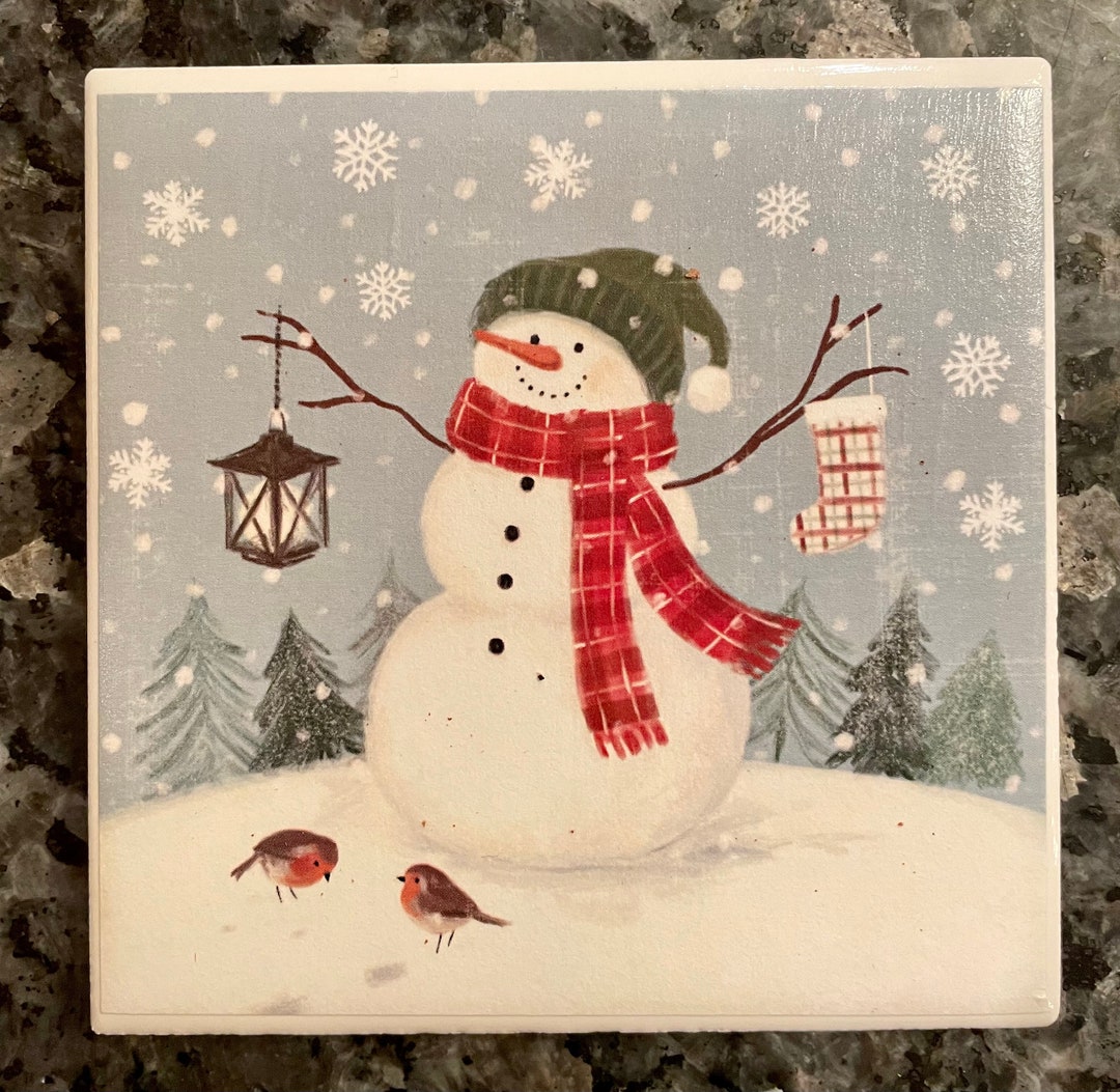 Snowman Ceramic Coasters Set of Four - Etsy