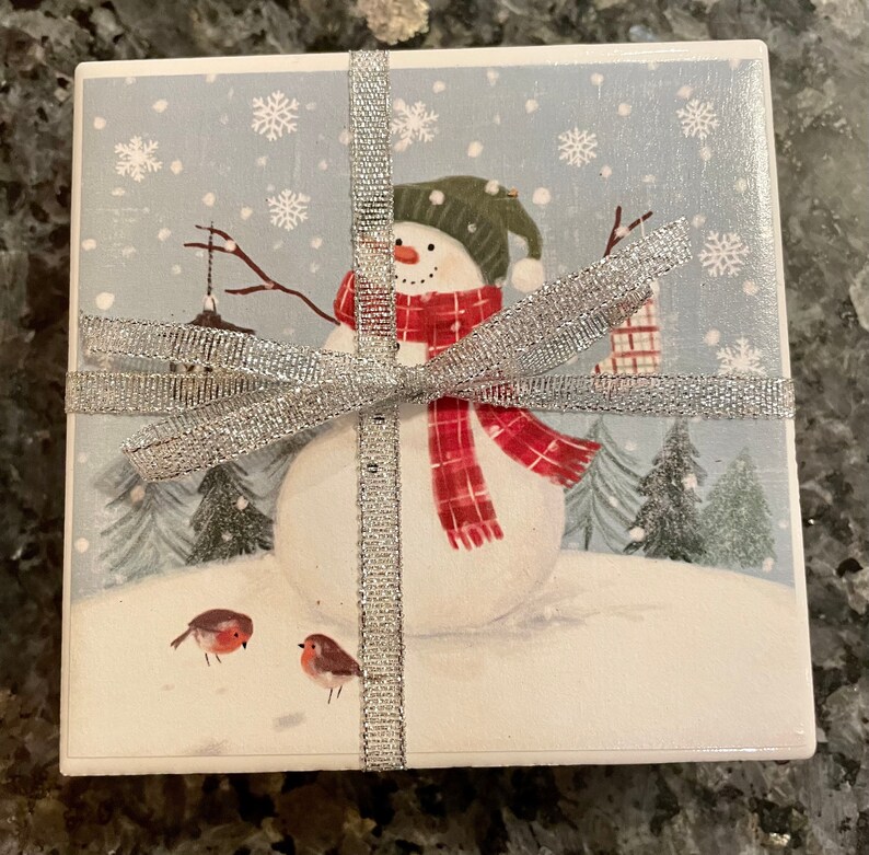 Snowman Ceramic Coasters Set of Four - Etsy