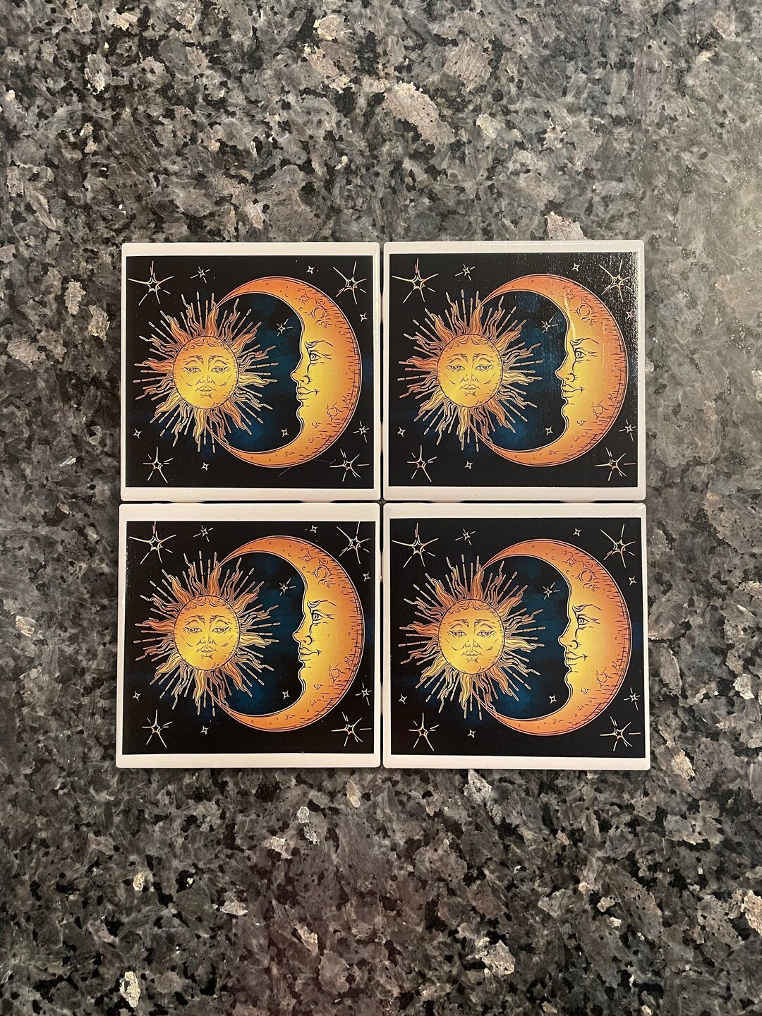 Sun & Moon Celestial Ceramic Decoupage Coasters- Set of 4 - Etsy