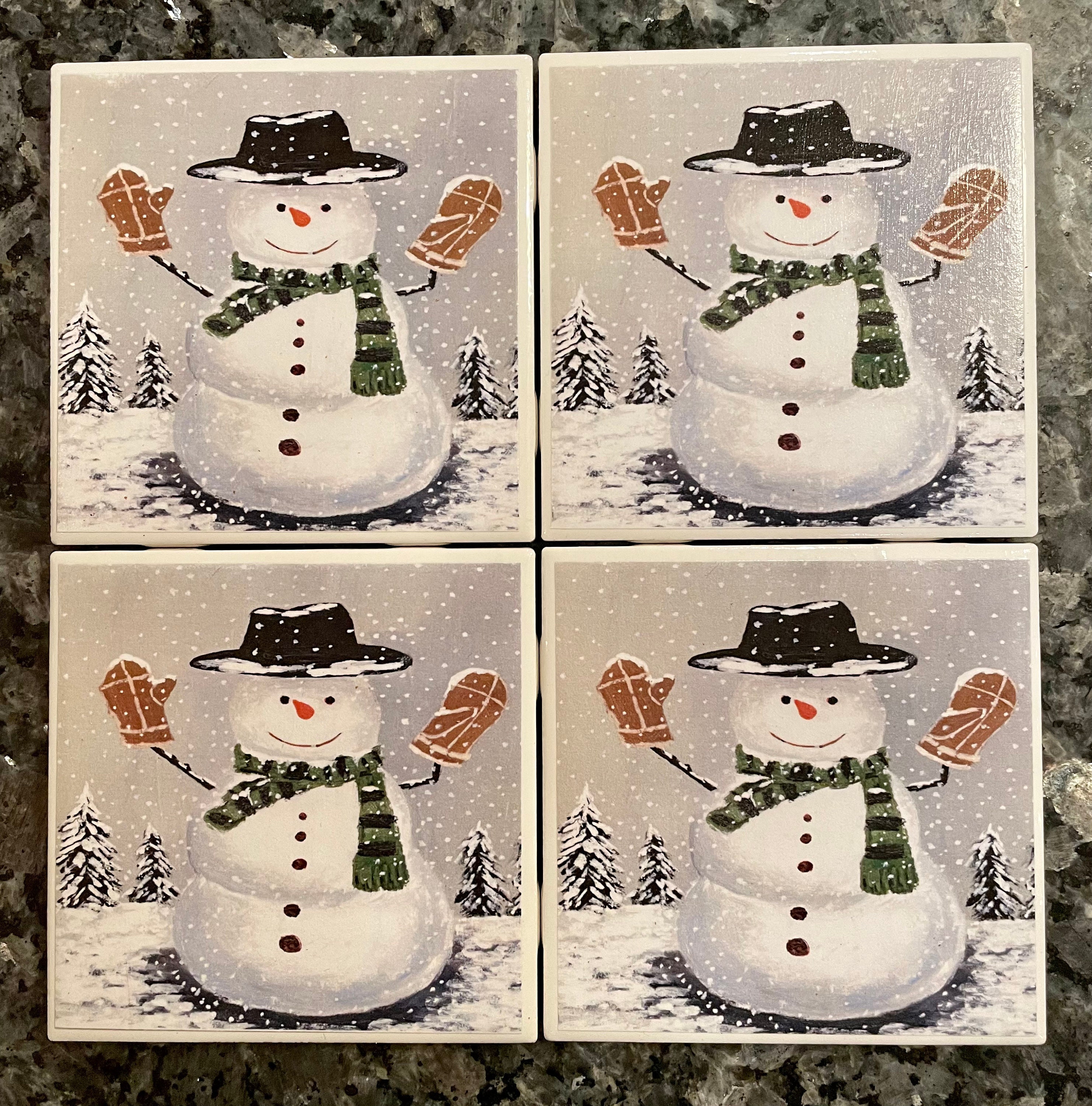 Snowman With Mittens Ceramic Coasters Set of Four - Etsy