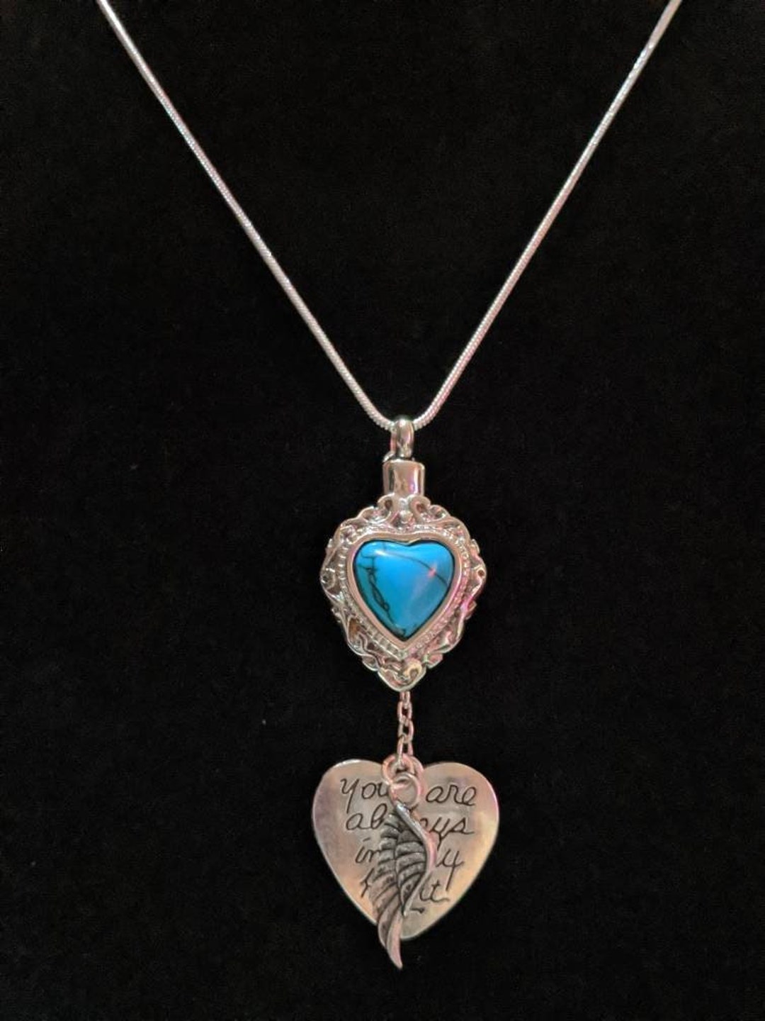 Inspirational Silver and Turquoise Memorial Ash Heart Necklace. - Etsy