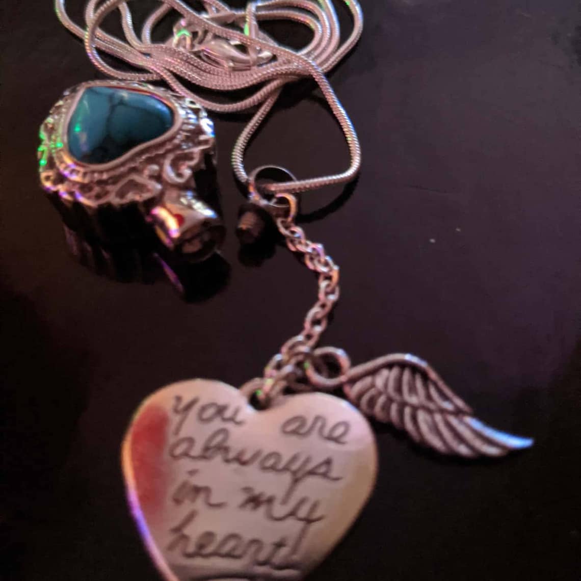 Inspirational Silver and Turquoise Memorial Ash Heart Necklace. - Etsy