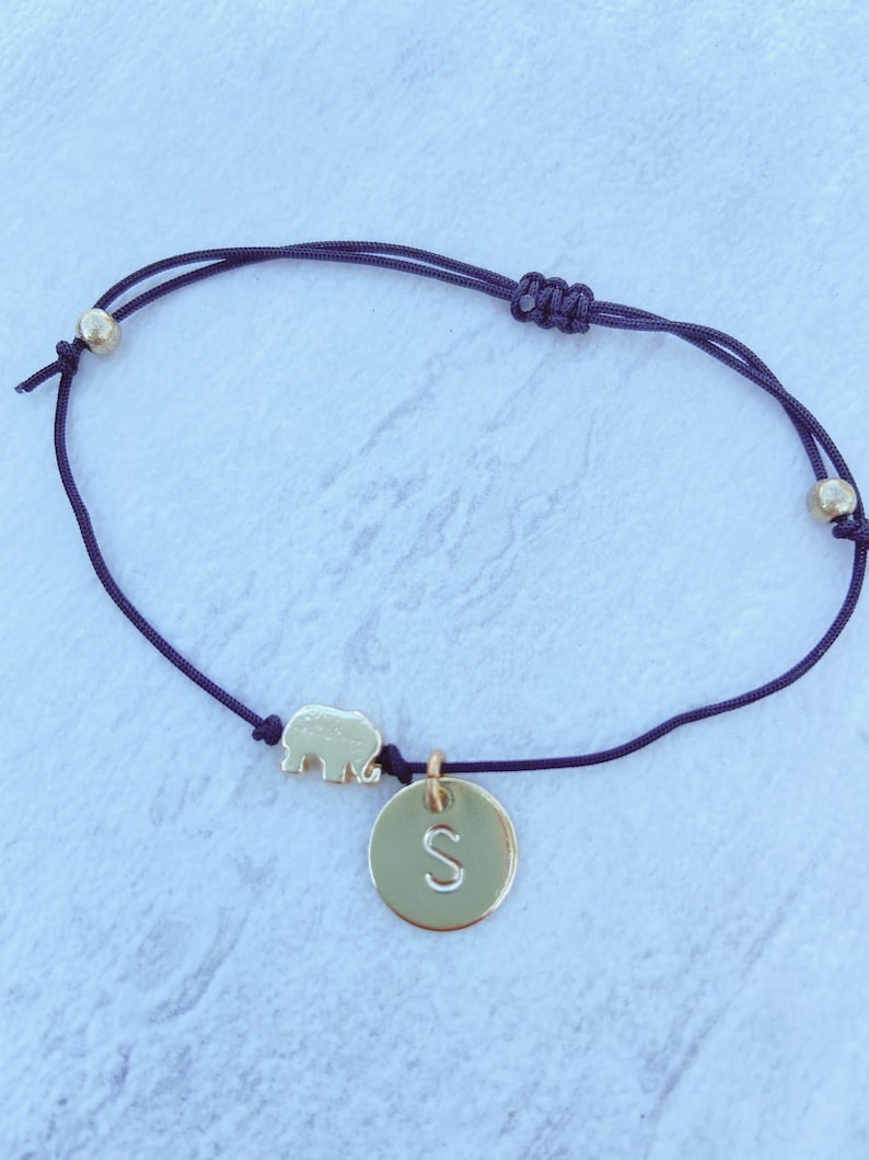 Elephant Initial Cord Bracelet, Elephant Letter Charm Bracelet, Custom ...