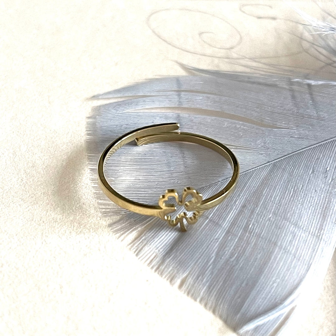 Klee Ring, Offener Ring, Gold Klee Ring, Unikat Ring, Glücks.ring ...