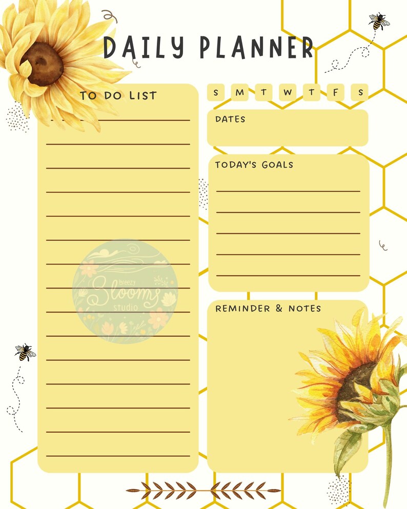 Sunflower Daily Planner, Digital Download, to Do List Planner, PNG ...