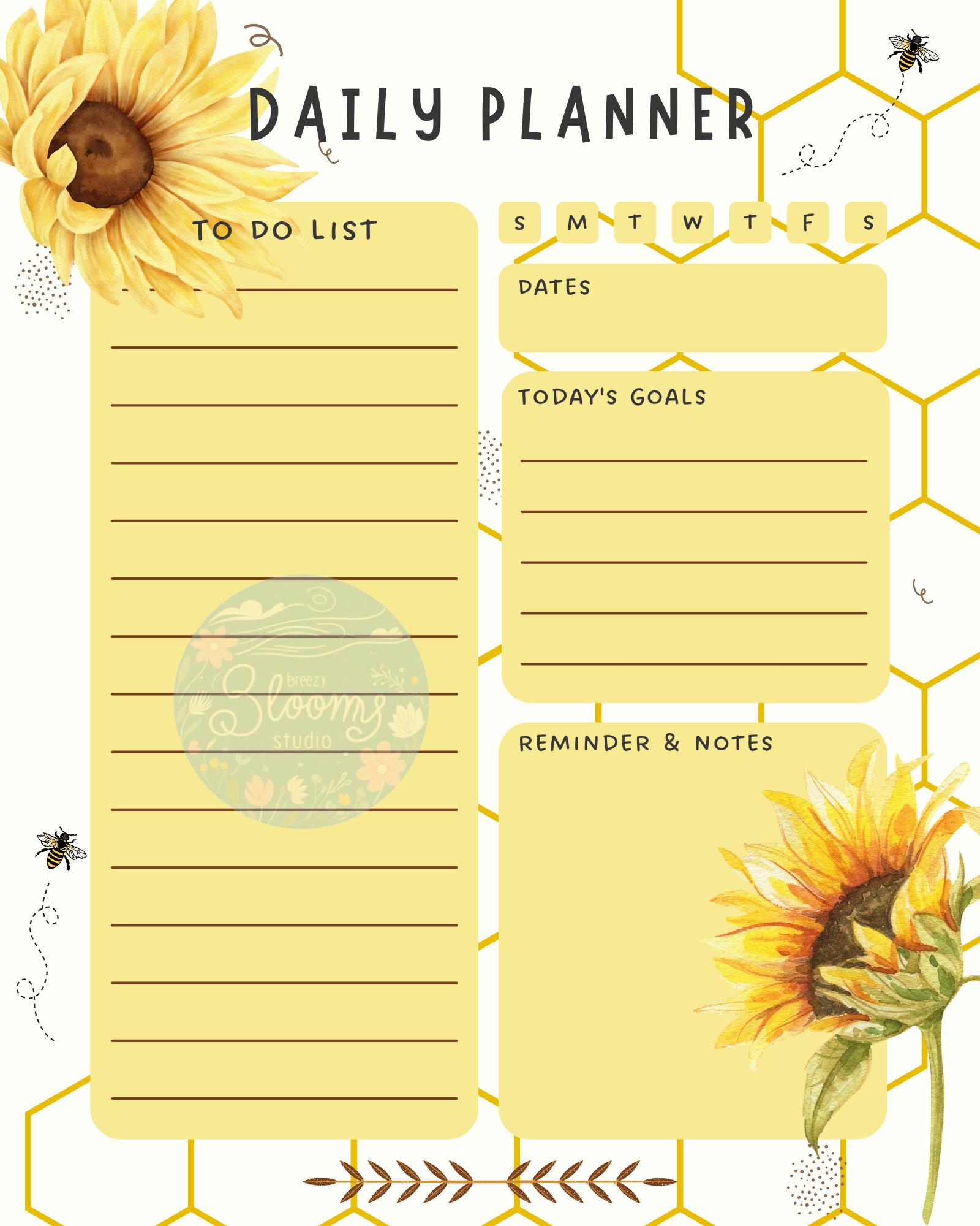 Sunflower Daily Planner, Digital Download, to Do List Planner, PNG ...