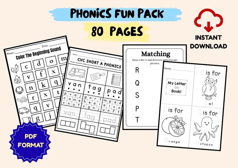 Phonics Fun Pack Worksheets – Beginning Sounds, CVC Words, Letter ...