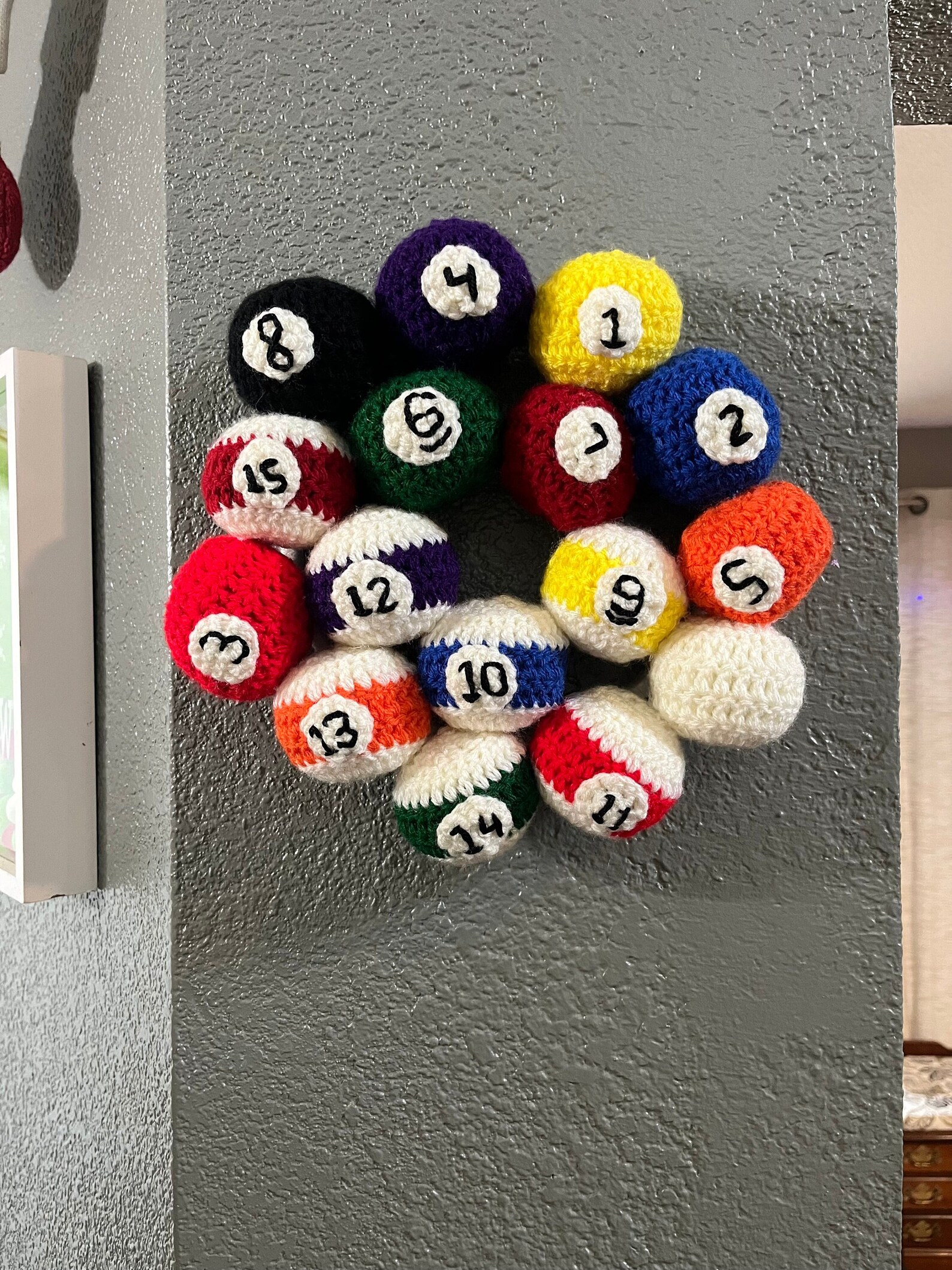 Pool Billiard Ball Crocheted Wreath Handmade Round Indoor Home ...