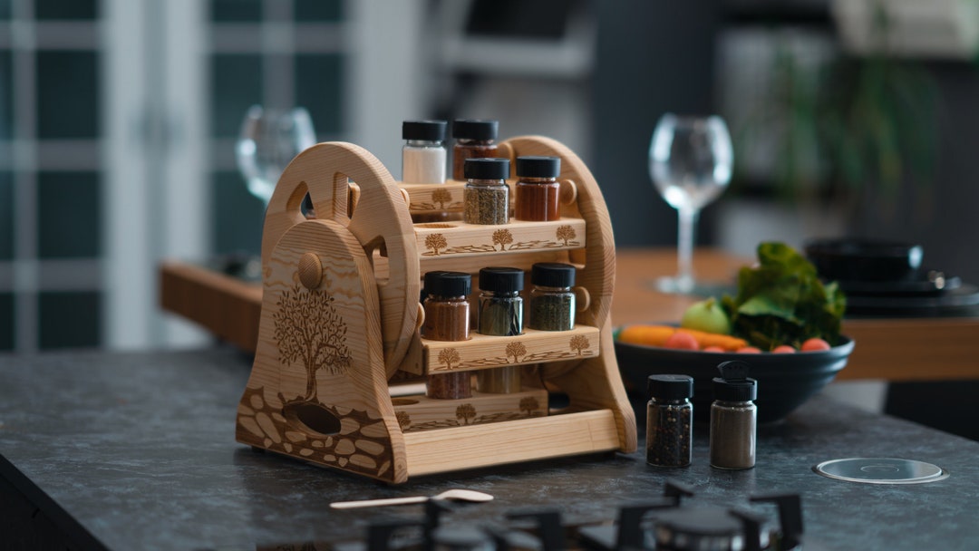 Spice Rack Wall, Spice Rack With Jars, Natural Wood Shelf, Neighbor ...
