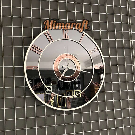 Handmade Silent Mirrored Wall Clock, Modern Large Wall Clock ...