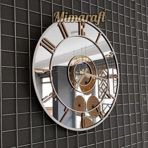 Handmade Silent Mirrored Wall Clock, Modern Large Wall Clock ...