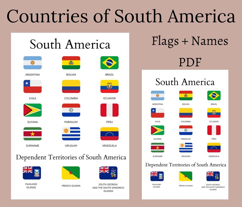 South American Countries Countries of South America Flags | Etsy