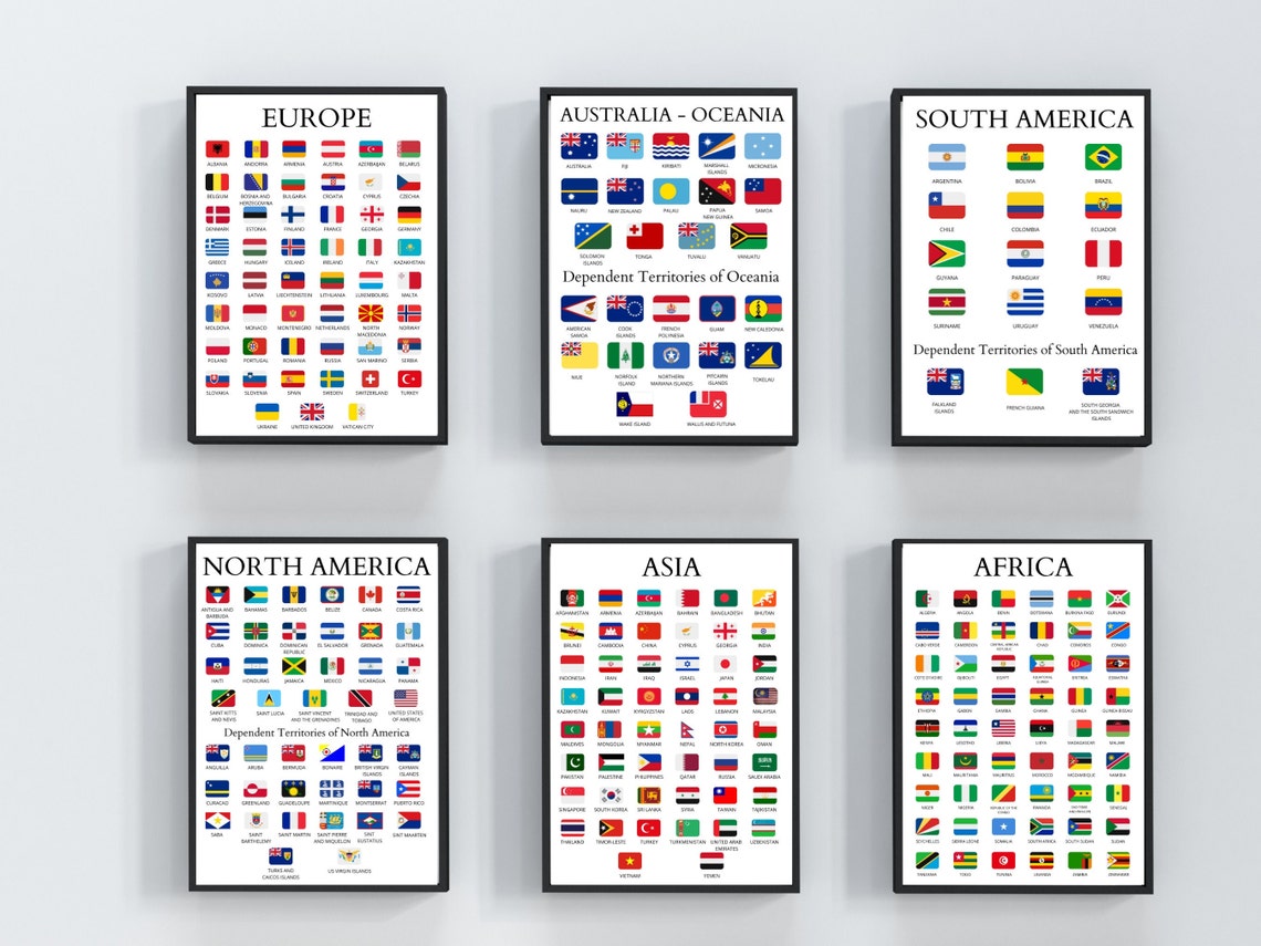 Bundle of Continents Posters Worlds Continents Bundle Flags - Etsy