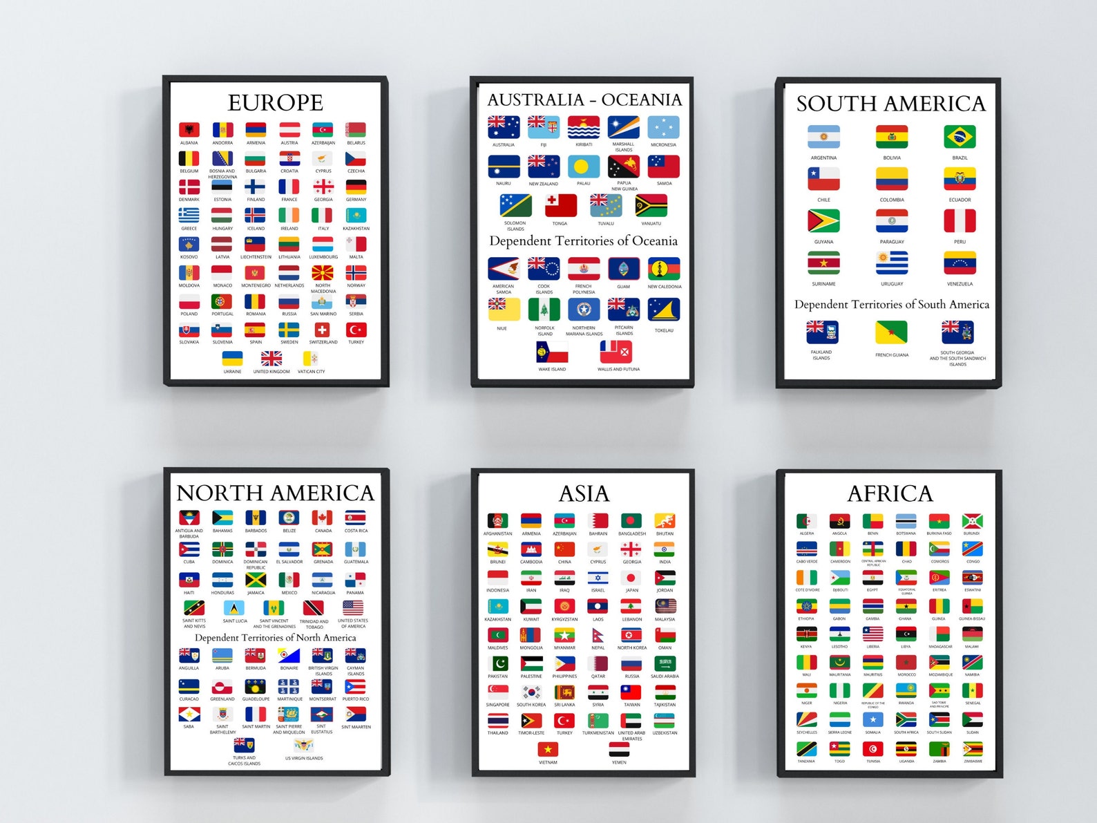 Bundle of Continents Posters, Worlds Continents Bundle, Flags and Names ...