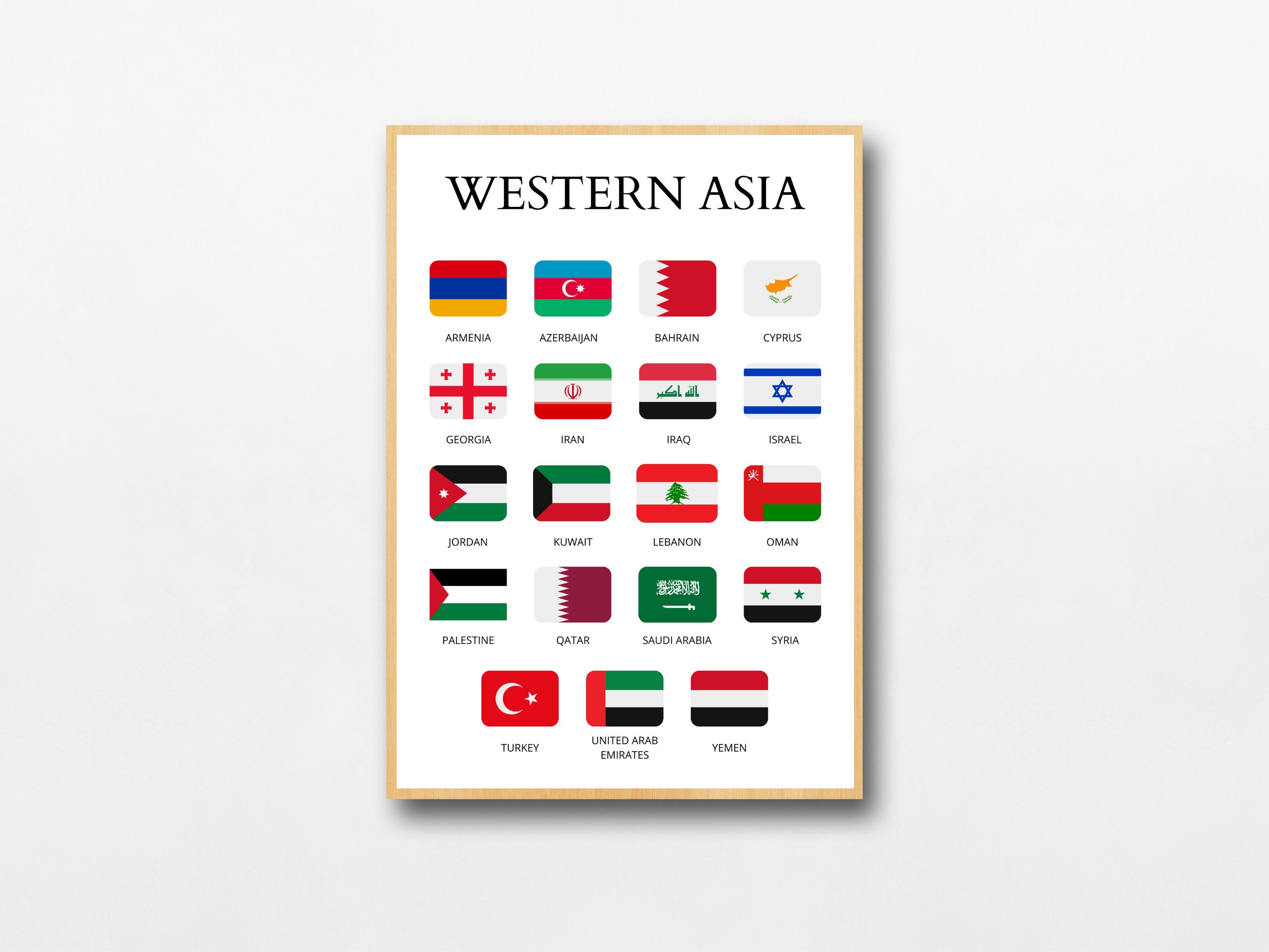 Western Asian Countries, Countries of Middle East, Flags and Names ...