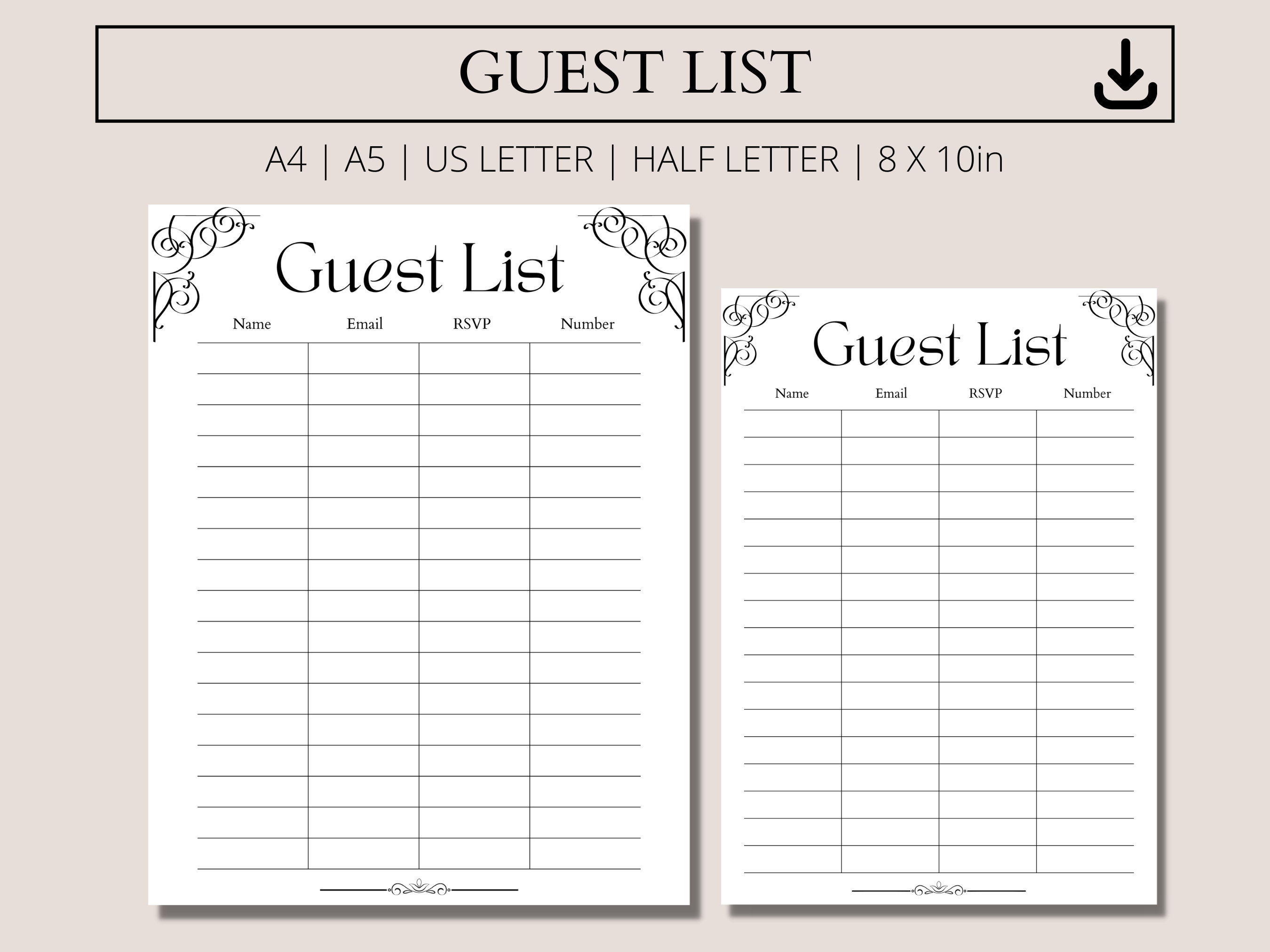 Minimalist Guest List Sign-in Sheet: Wedding, Shower (PDF) - Etsy