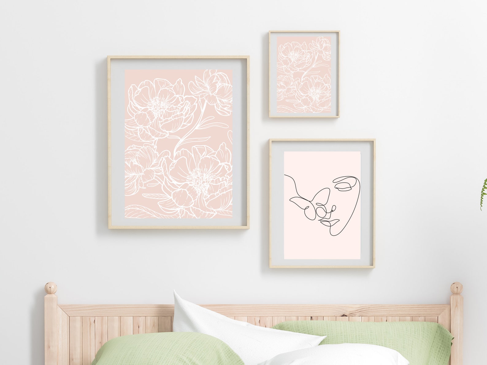 Feminine Line Art Face Butterfly Line Art Bluch Pink Wall - Etsy