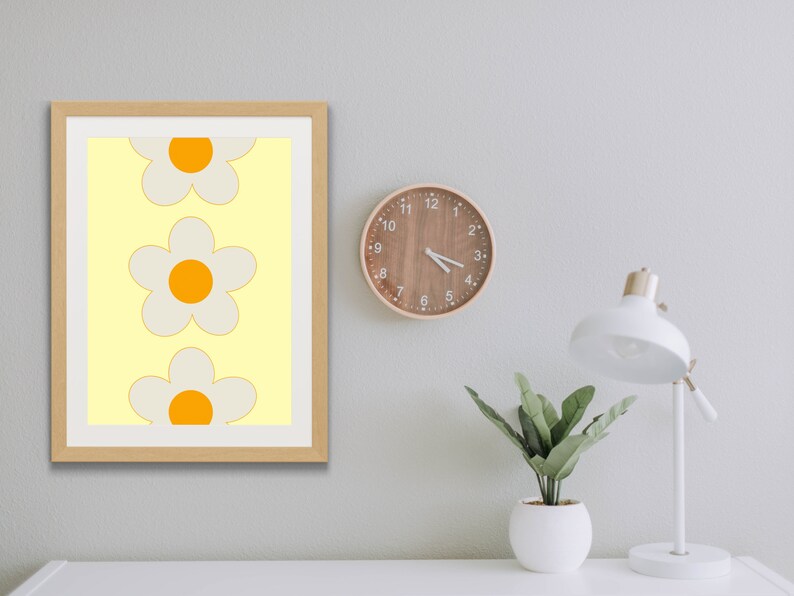 Retro Flower Poster, Yellow Flowers Poster, Floral Art, Flower Poster ...