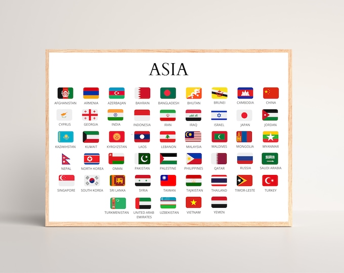 Digital Map of All Asian Countries With Their Flags and Their Capital ...