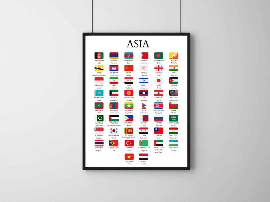 Asian Flags Flags of Asian Countries and Capitals Capitals - Etsy