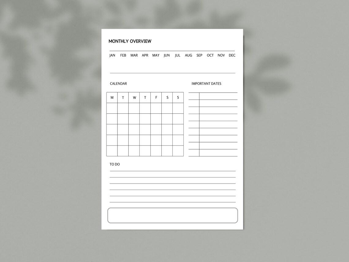 Monthly Overview Printable, Minimalist Monthly Planner, Monthly Planner ...