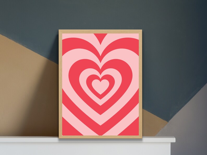 Retro Pink Heart Wall Art: 70s Psychedelic Print (digital Download) - Etsy