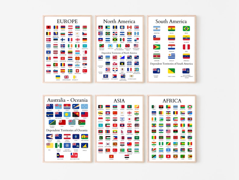 Bundle of Continents Posters Worlds Continents Bundle Flags | Etsy