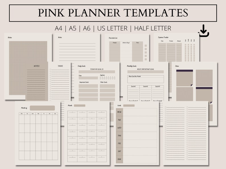 Pink Purple Planner, Pink Templates Planner, Pink Planner Insert, Pink ...