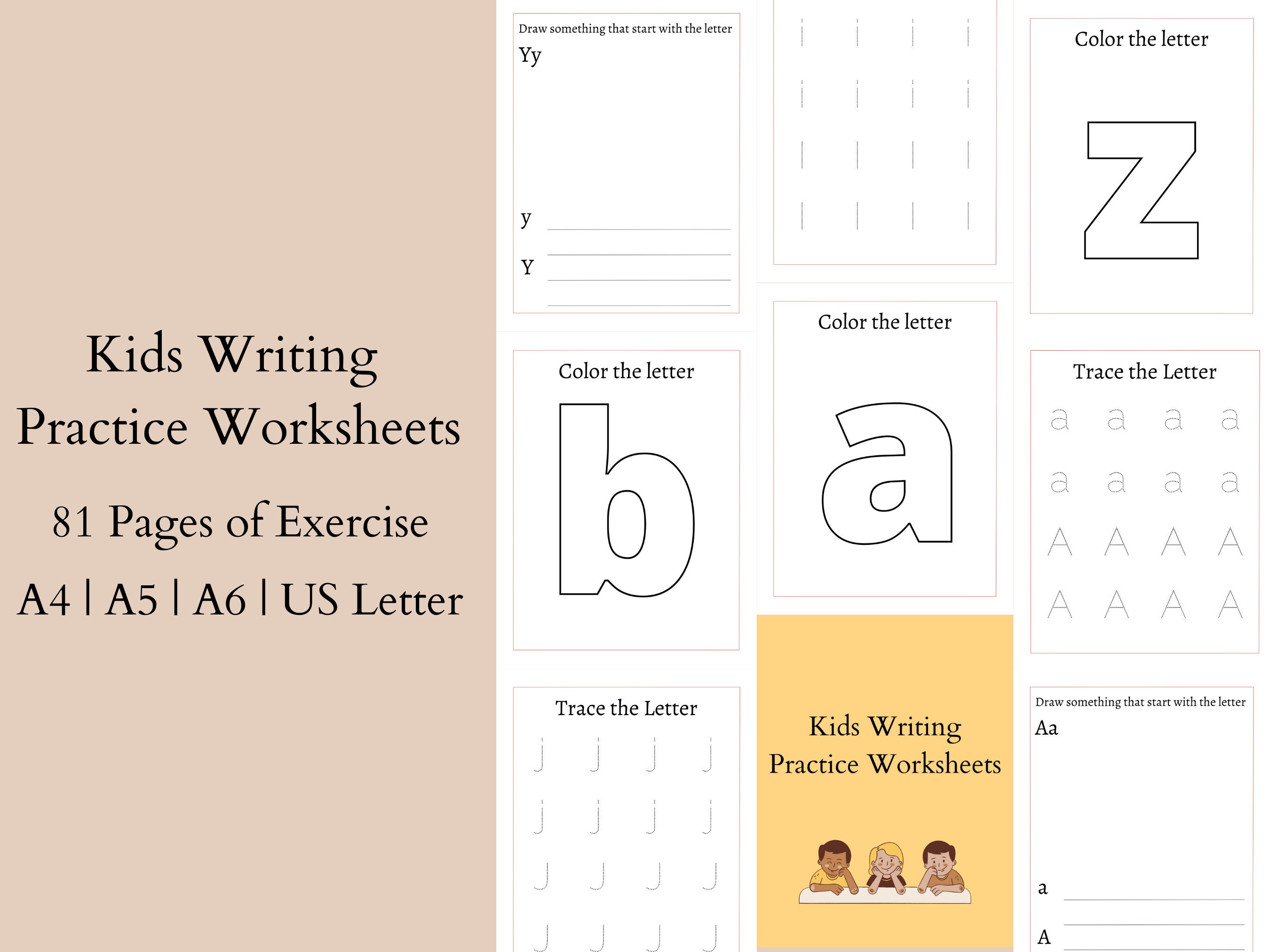 Kids Writing Practice Worksheets Alphabet Worksheets Kids - Etsy