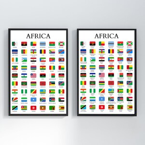Set of 2 African Continent Poster, Capitals and Flags of Africa, Names ...
