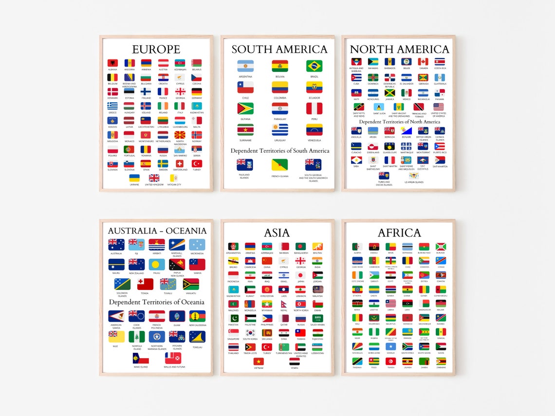 Bundle of Continents Posters Worlds Continents Bundle Flags - Etsy