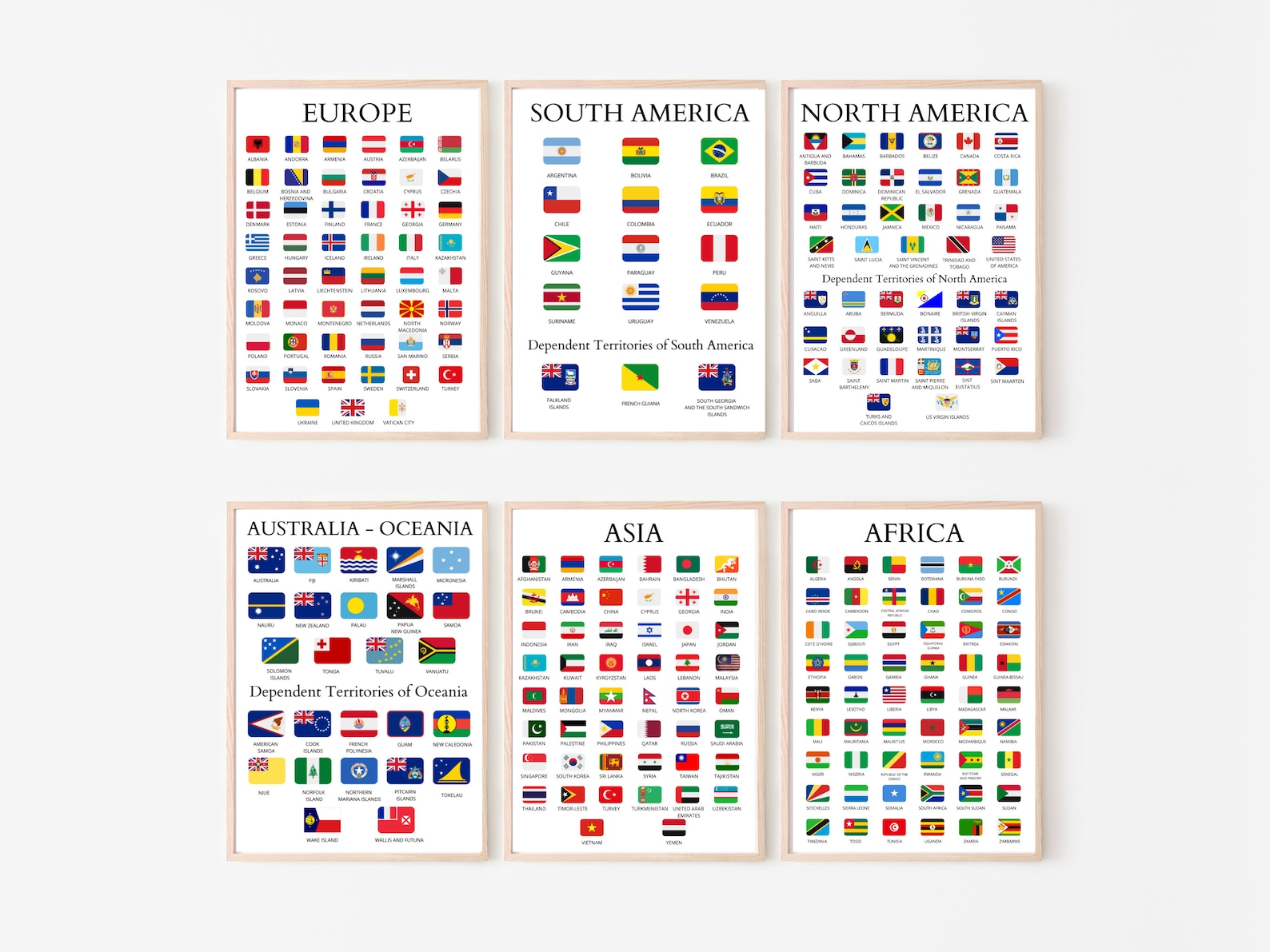 Bundle of Continents Posters, Worlds Continents Bundle, Flags and Names ...
