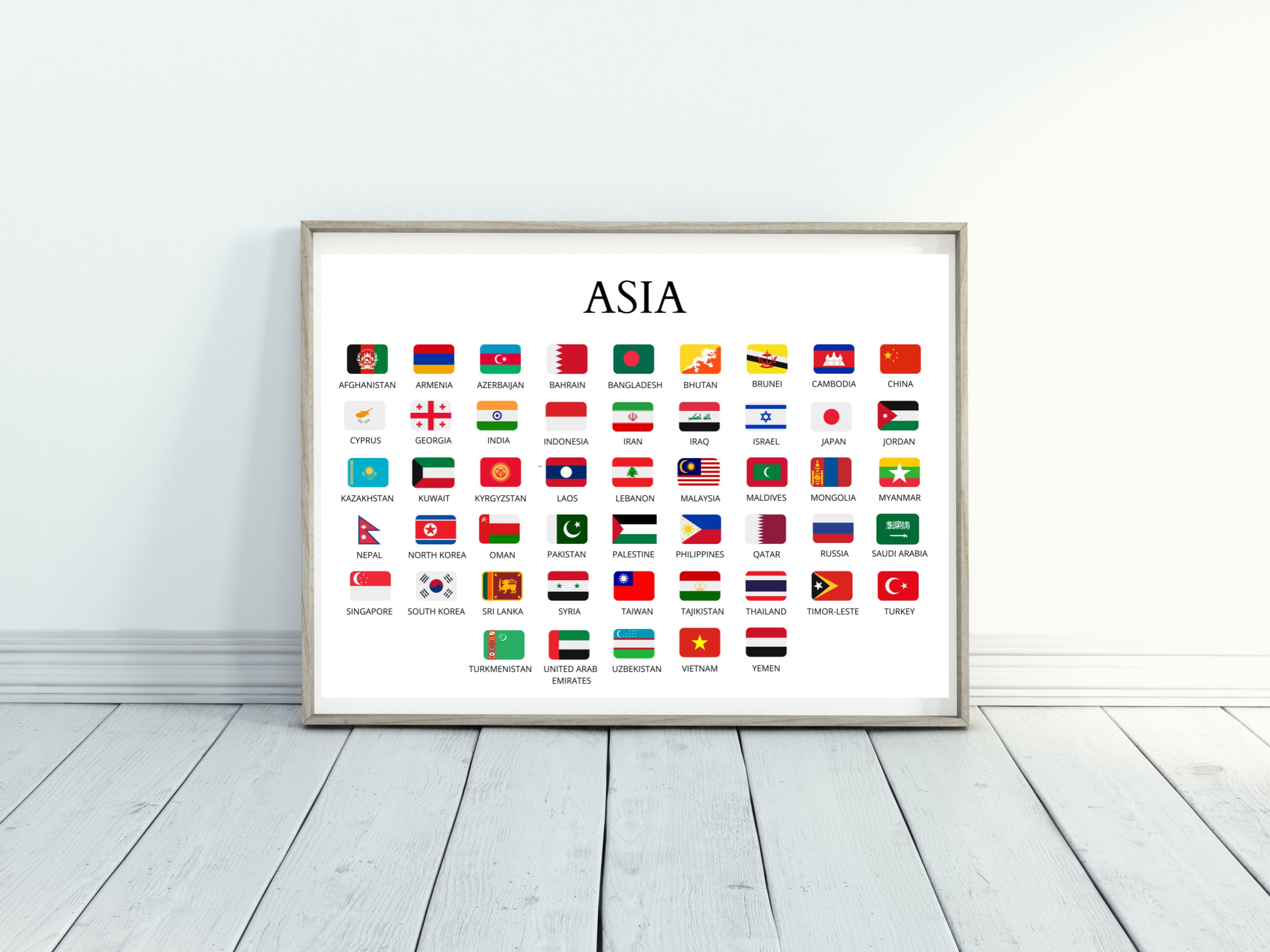 Asian Countries, Countries of Asia, Flags and Names, Learning Chart ...