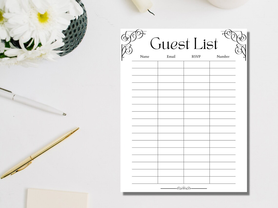 Minimalist Guest List Sign-in Sheet: Wedding, Shower (PDF) - Etsy