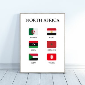 North African Countries, North African Flags, Educational Print ...