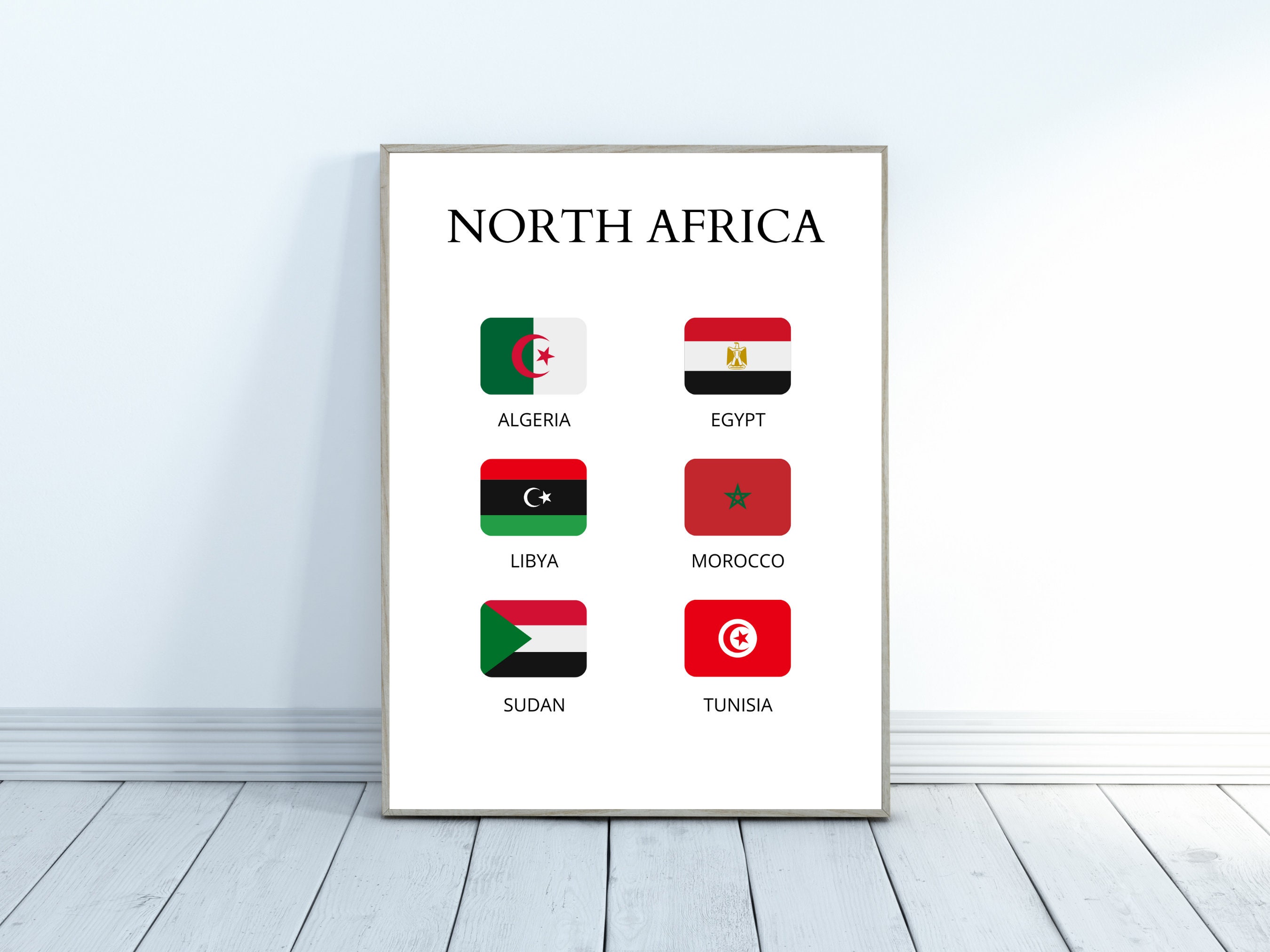 North African Countries, North African Flags, Educational Print ...