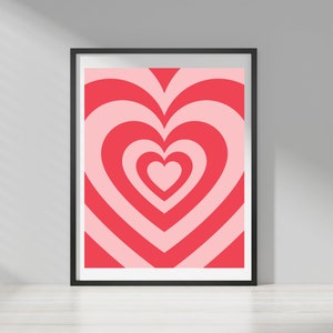 Retro Heart Print, Pink Heart Retro Wall Art, Psychedelic Heart, Groovy ...