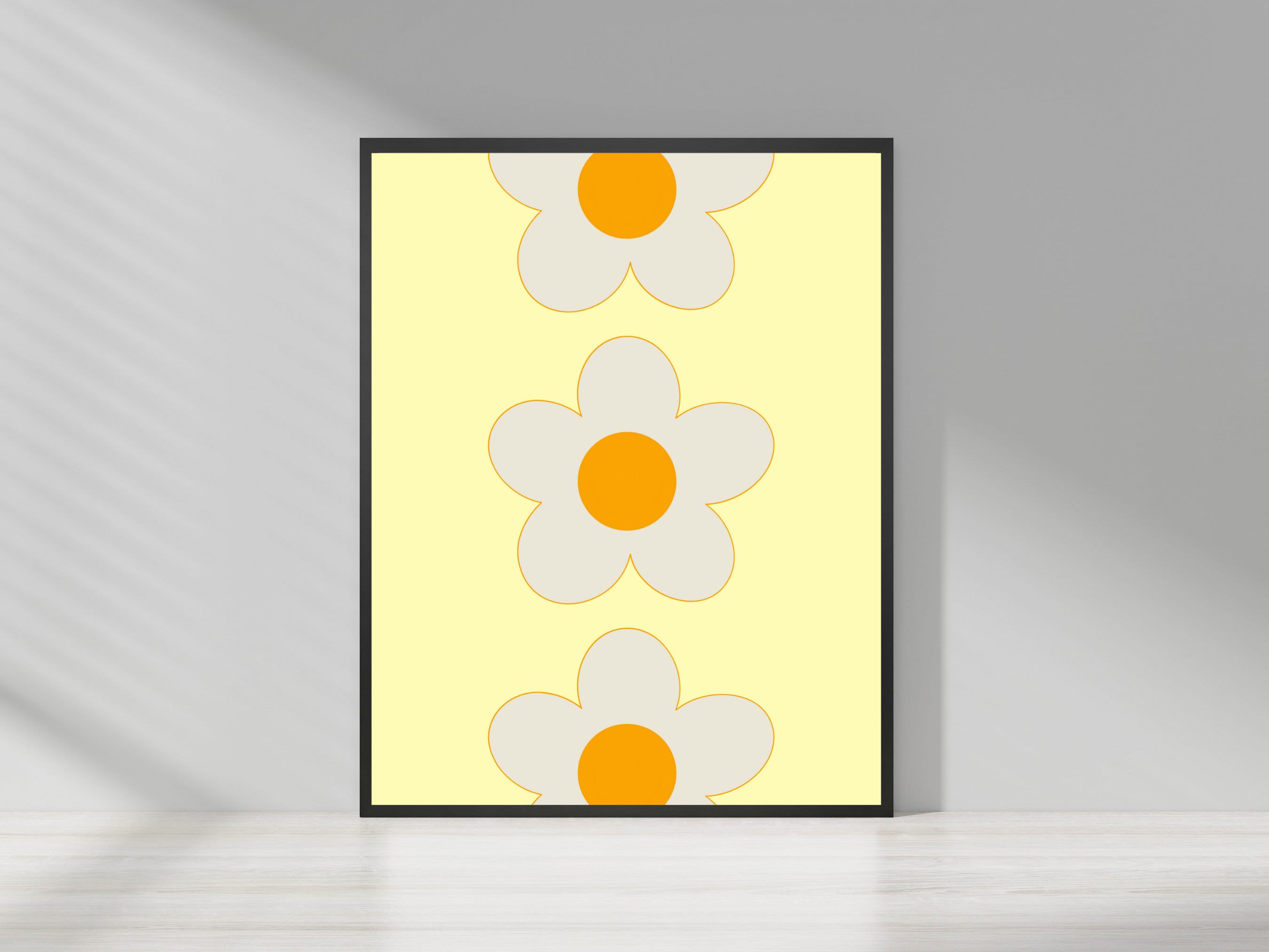 Retro Flower Poster, Yellow Flowers Poster, Floral Art, Flower Poster ...