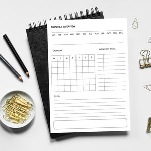 Monthly Overview Printable, Minimalist Monthly Planner, Monthly Planner ...