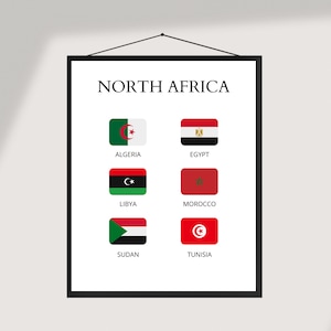 North African Countries, North African Flags, Educational Print ...