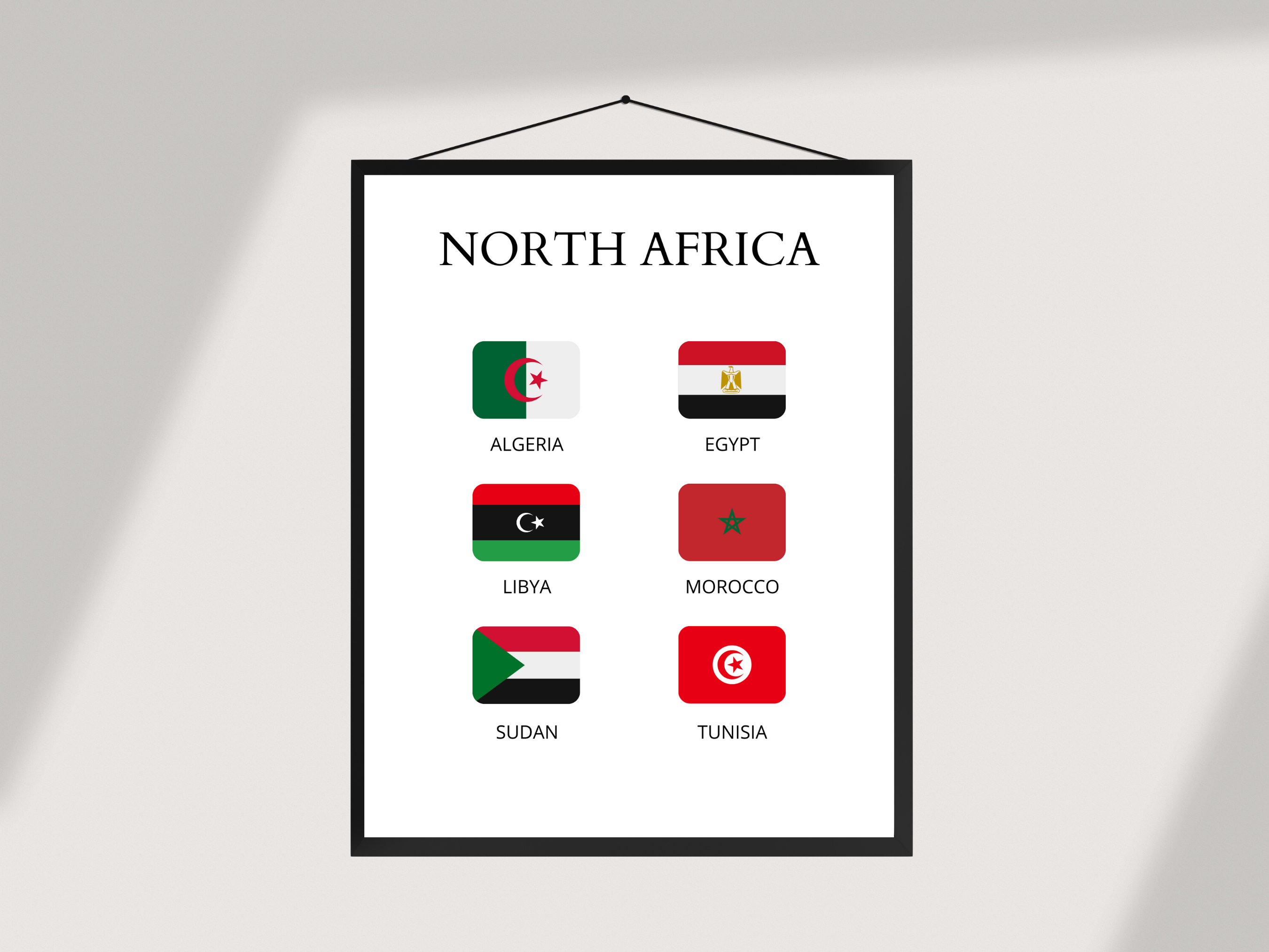 North African Countries, North African Flags, Educational Print ...